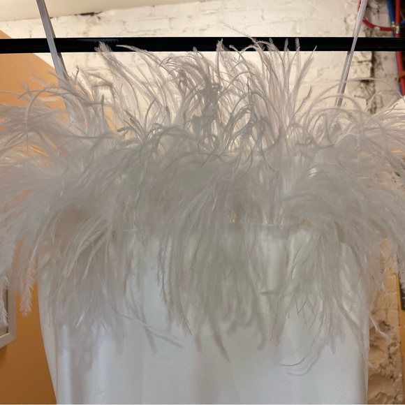 Line & Dot | Dresses | Line And Dot Kiki Satin Feather Trim Slip Dress ...